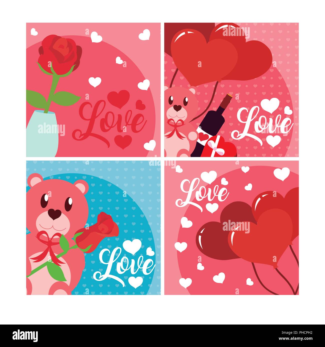 Set of love cards cartoons collection vector illustration graphic ...
