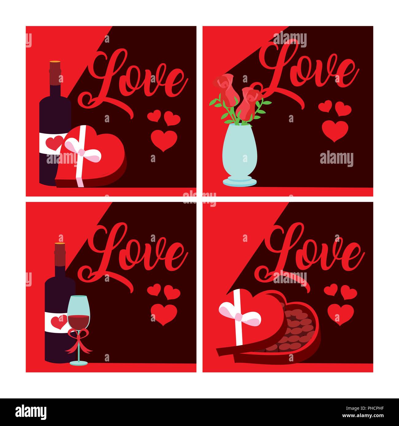Set of love cards cartoons collection vector illustration graphic ...