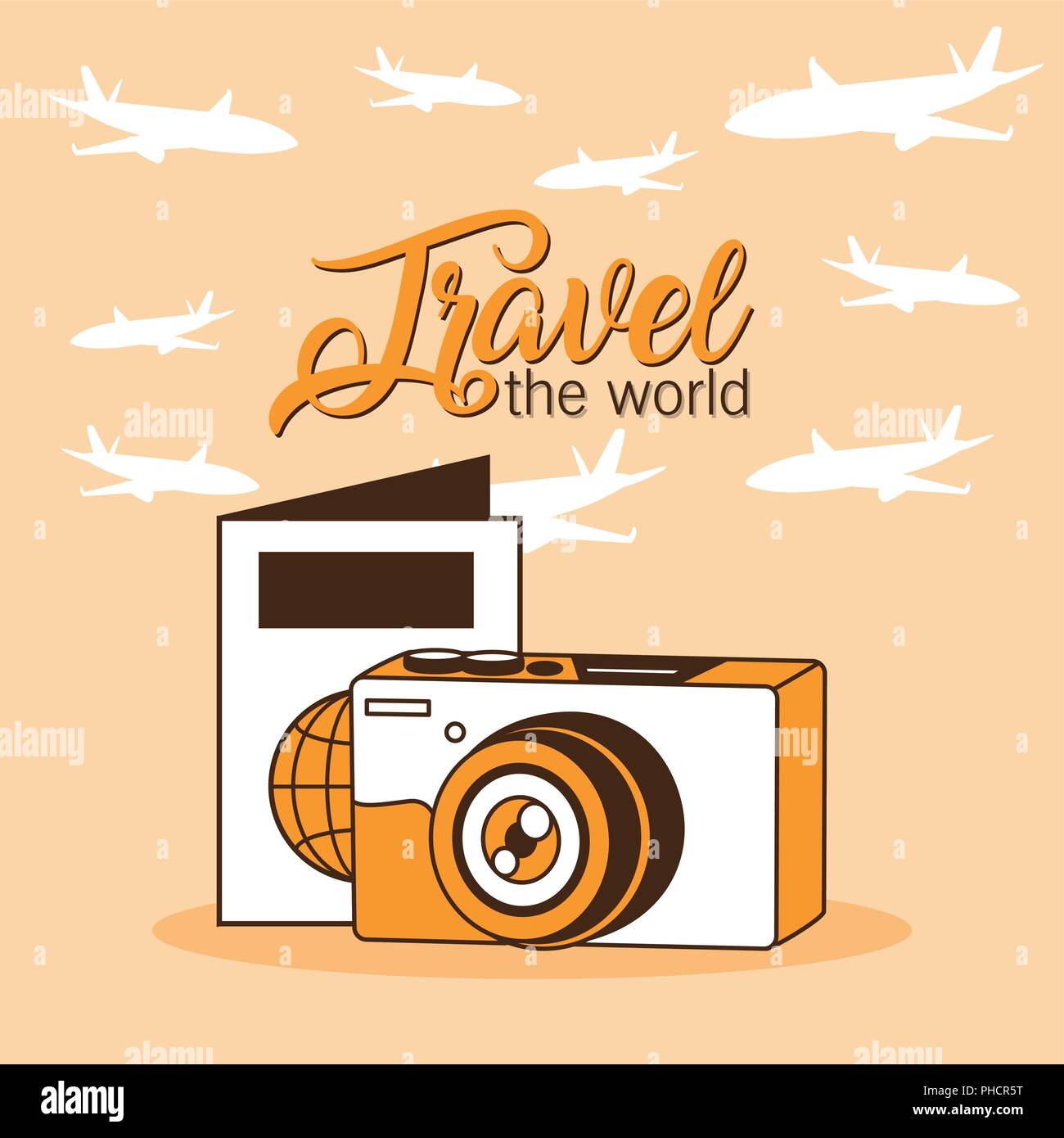 Travel the world with camera and passport vector illustration graphic ...