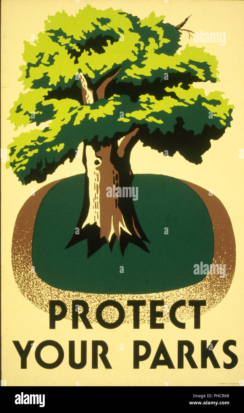 Poster promoting conservation of parks, showing a tree Stock Photo - Alamy