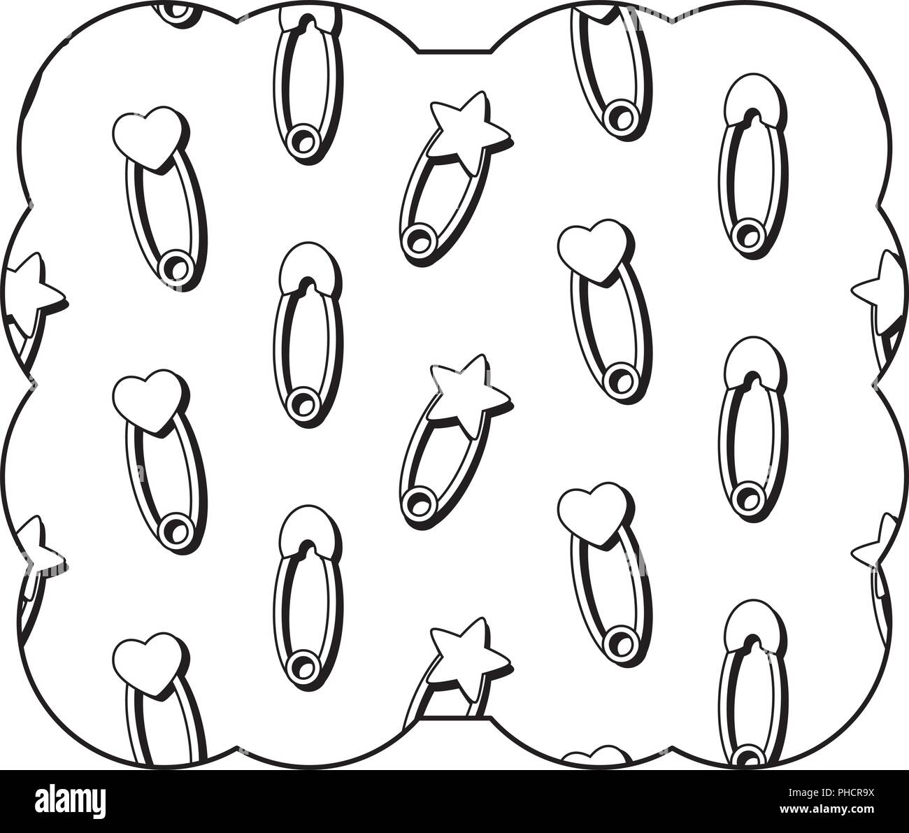 decorative frame with baby pins pattern over white background, vector ...