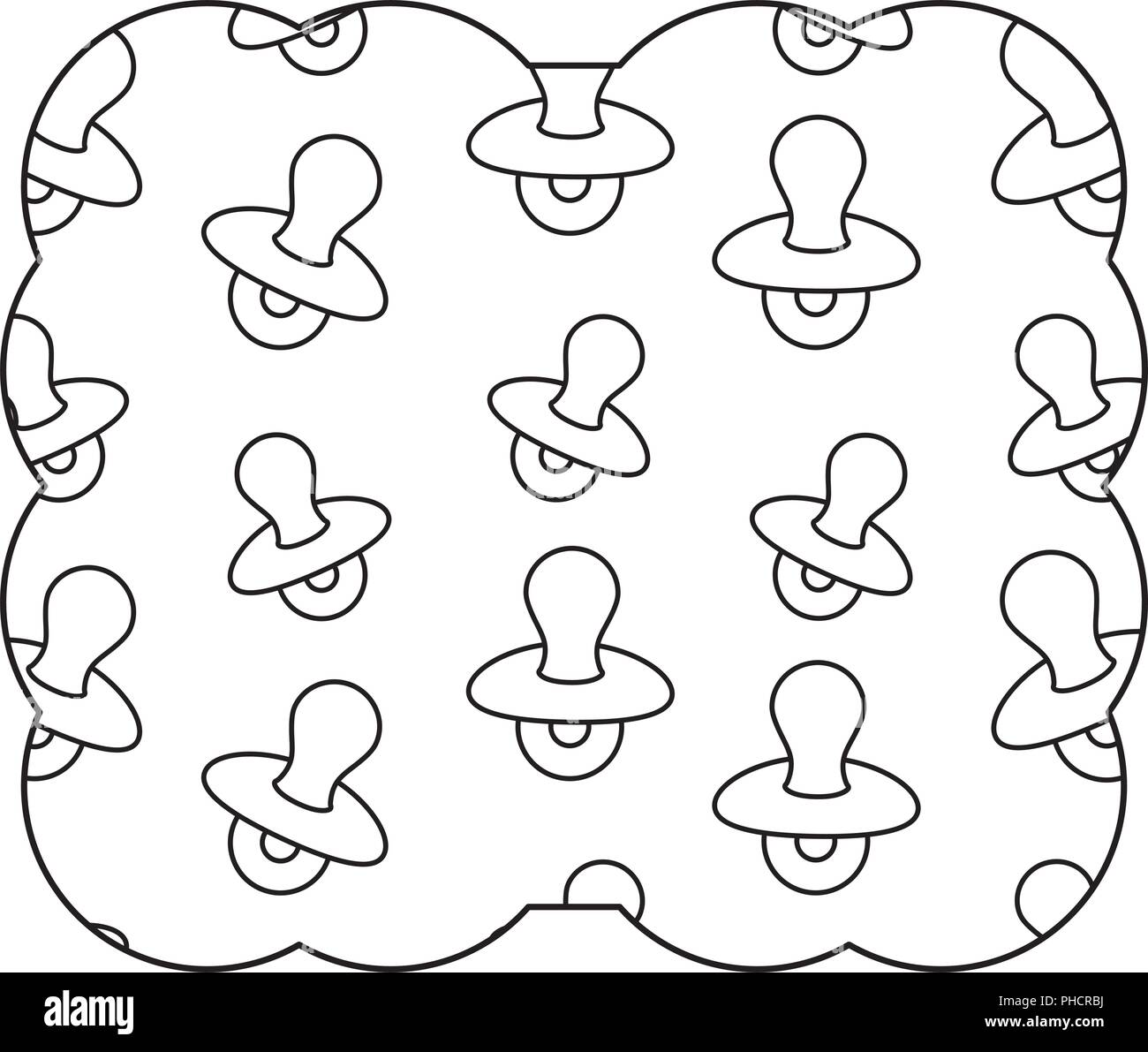 decorative frame with baby pacifier pattern over white background ...