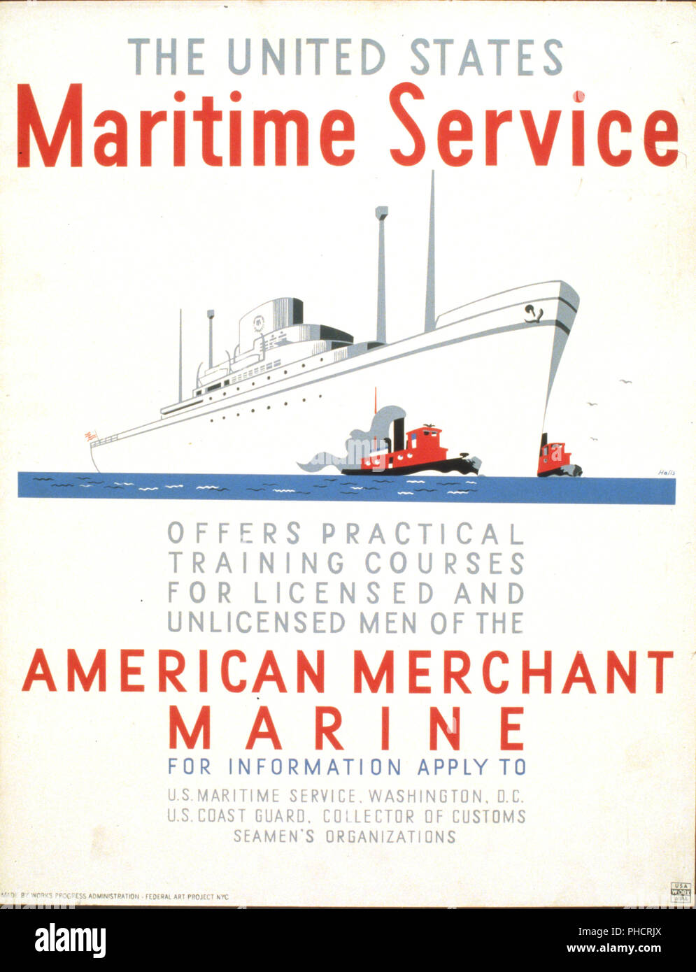 Poster for the United States Maritime Service offering training courses ...