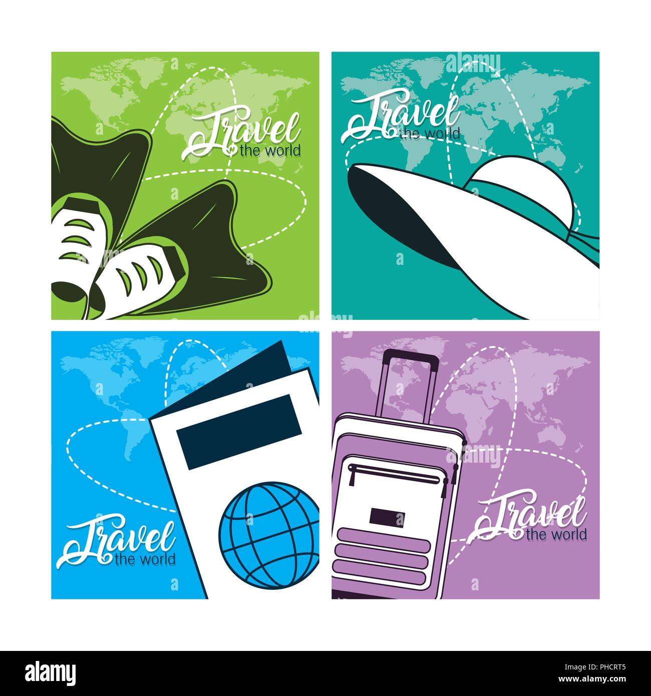 Set of world travel cards collection vector illustration graphic design ...