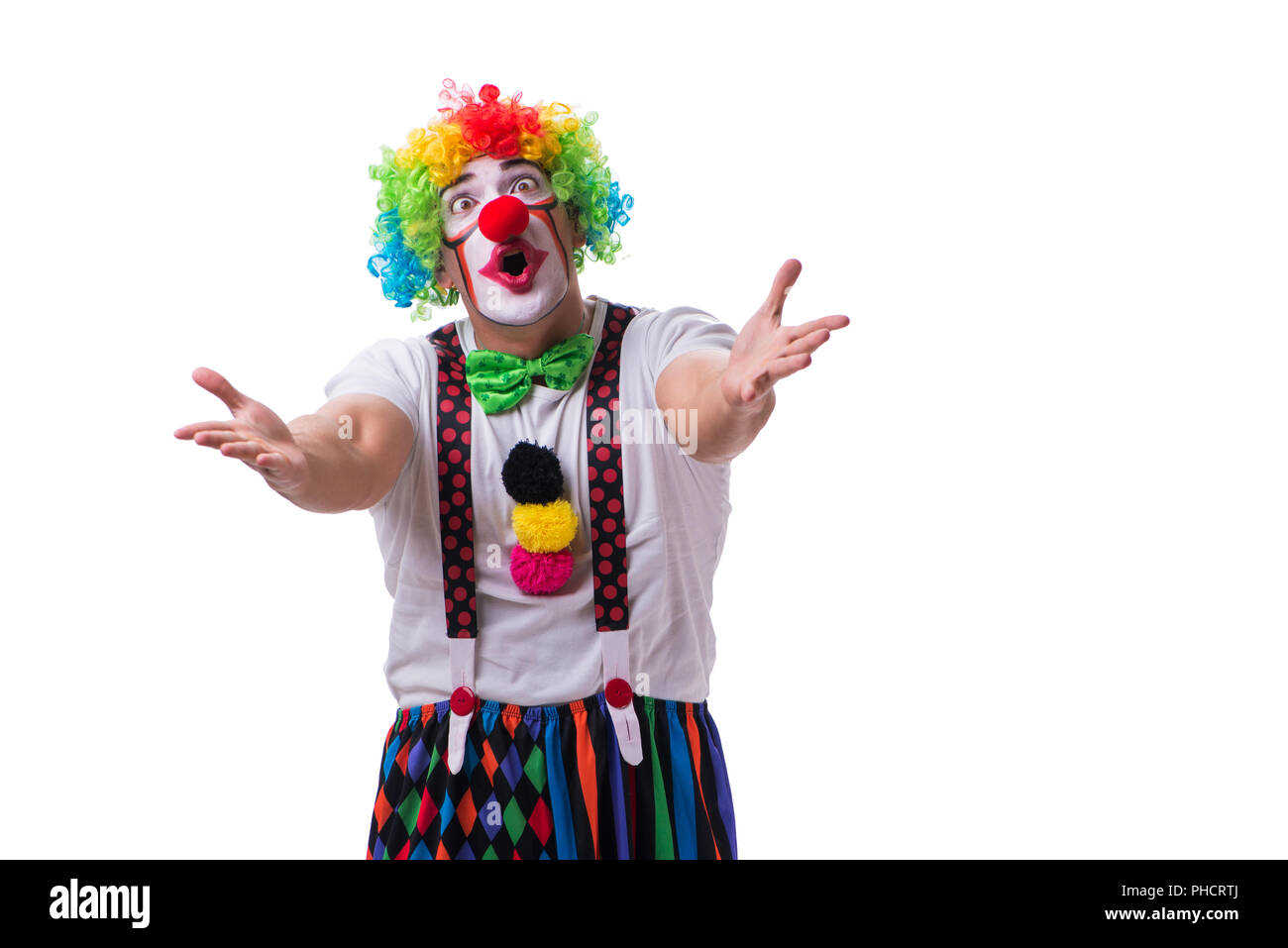 Funny clown acting silly isolated on white background Stock Photo - Alamy
