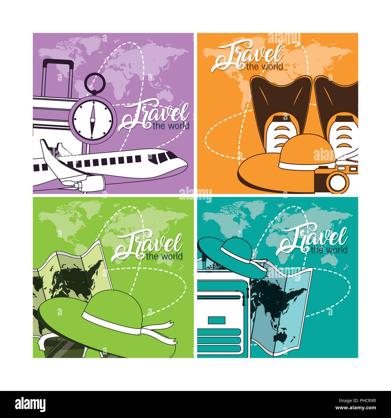 Set of world travel cards collection vector illustration graphic design ...