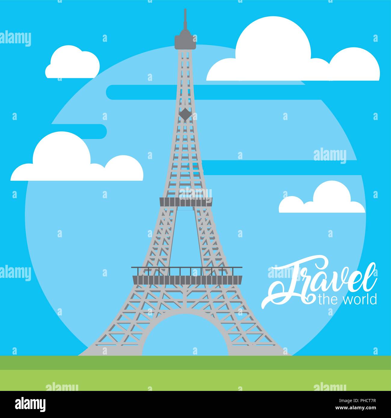 Travel the world card with paris eiffel tower vector illustration ...