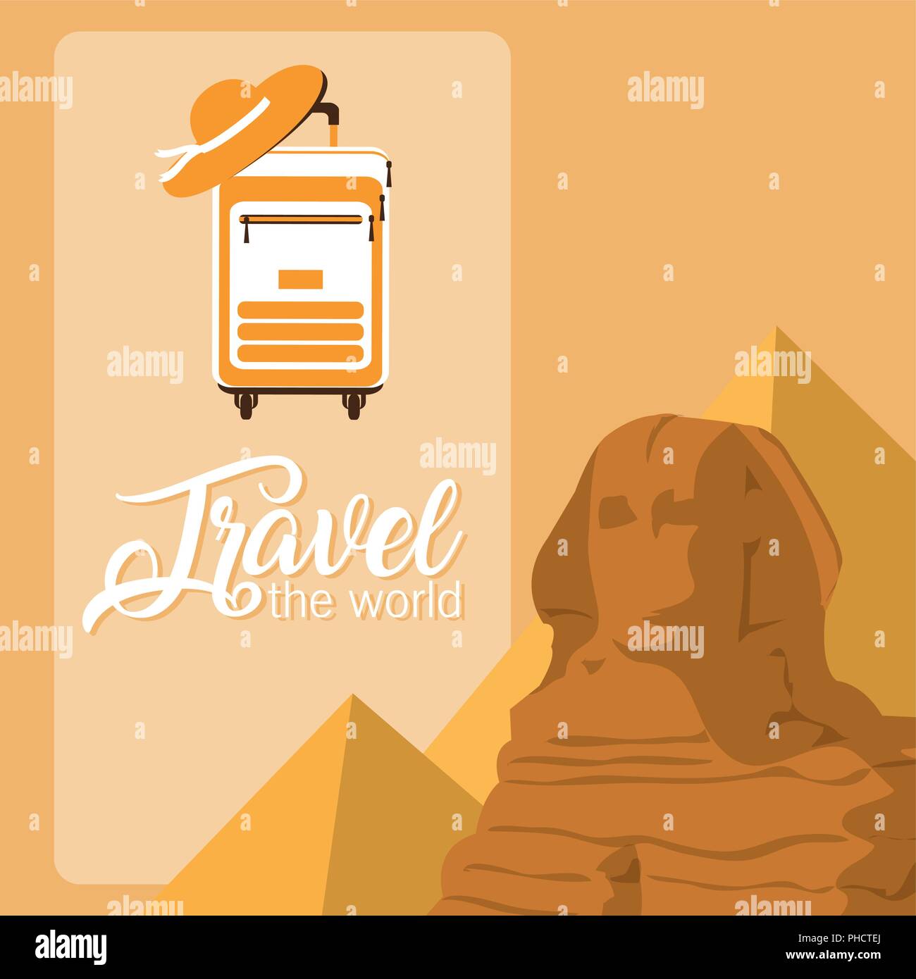 Travel the world card with egypcian pyramids and symbols vector ...