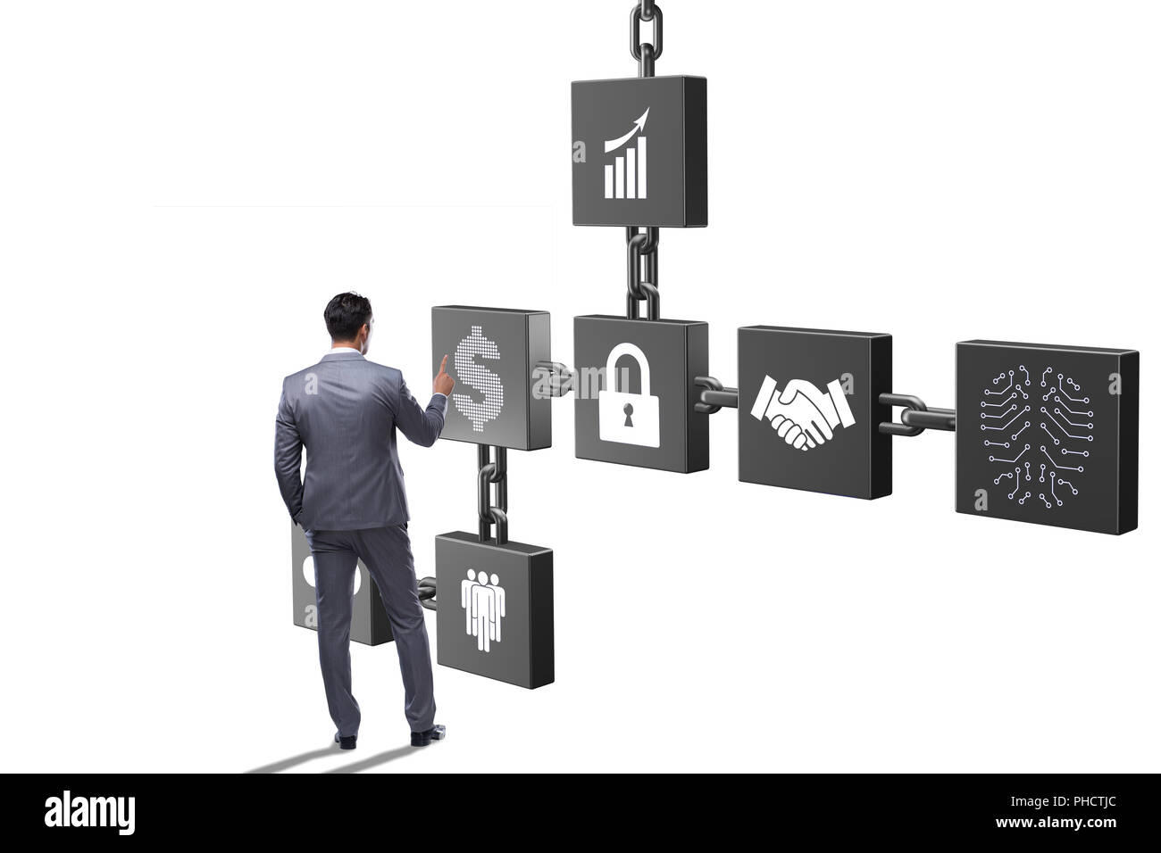 Businessman in blockchain cryptocurrency concept Stock Photo - Alamy