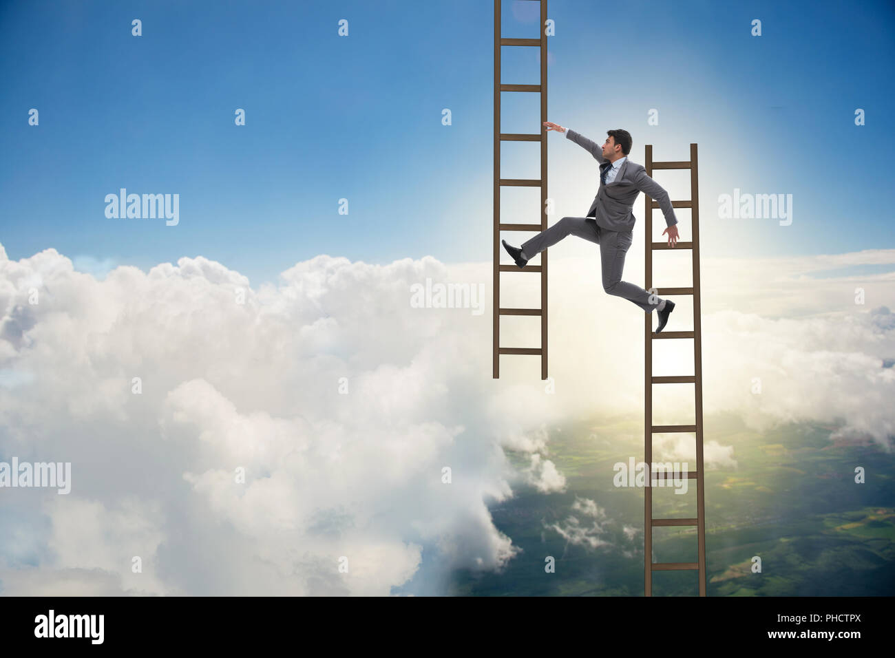 Businessman climbing career ladder in business concept Stock Photo - Alamy