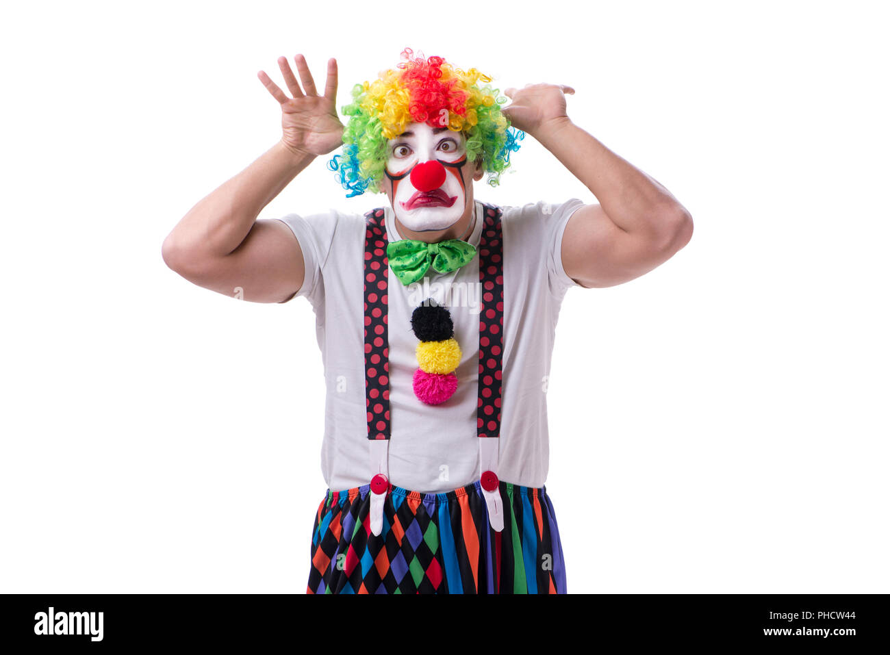 Funny clown acting silly isolated on white background Stock Photo - Alamy