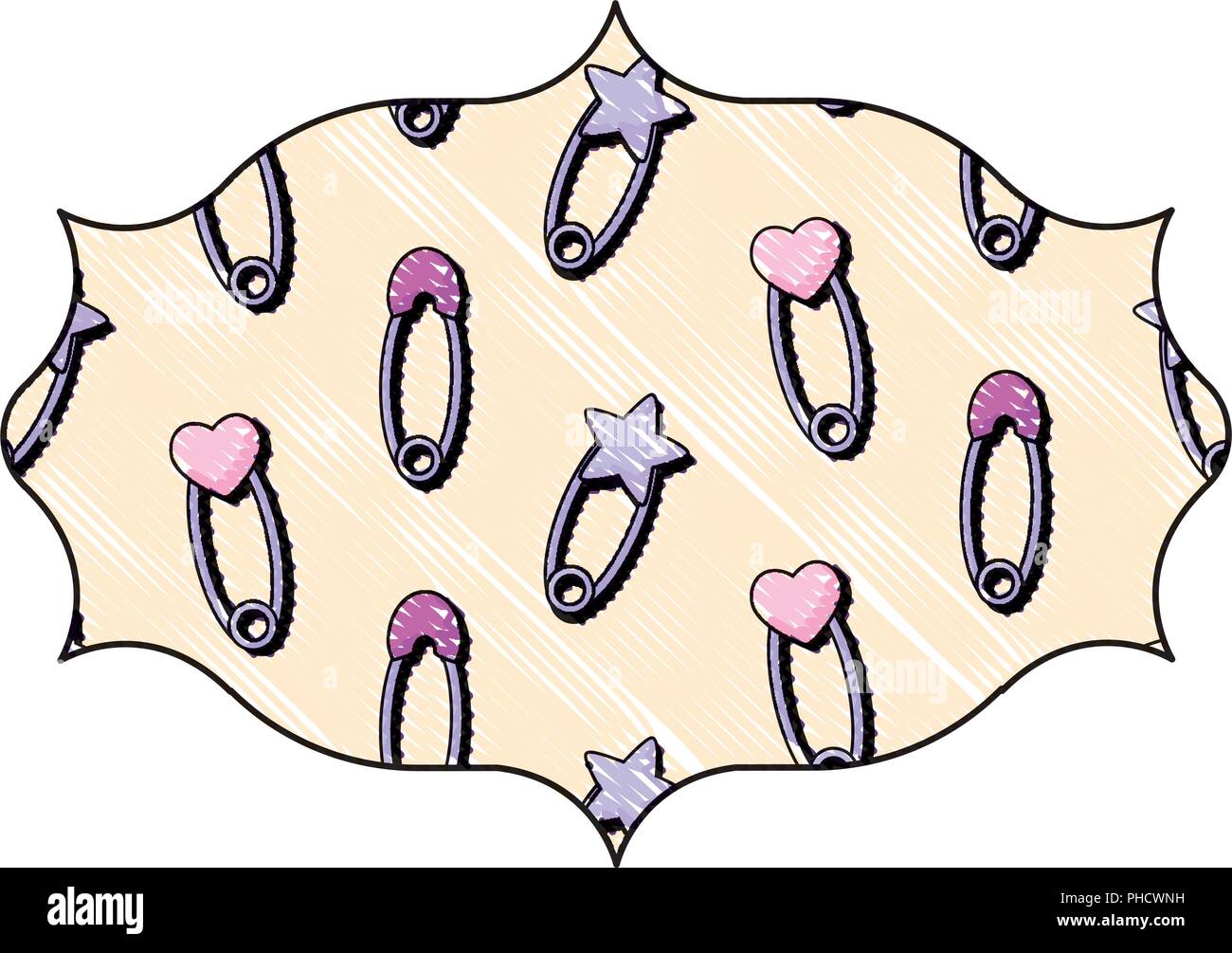arabic frame with baby pins pattern over white background, vector ...