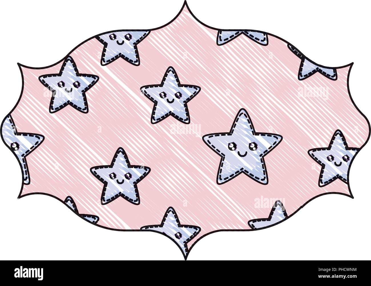 arabic frame with kawaii stars pattern over white background, vector ...