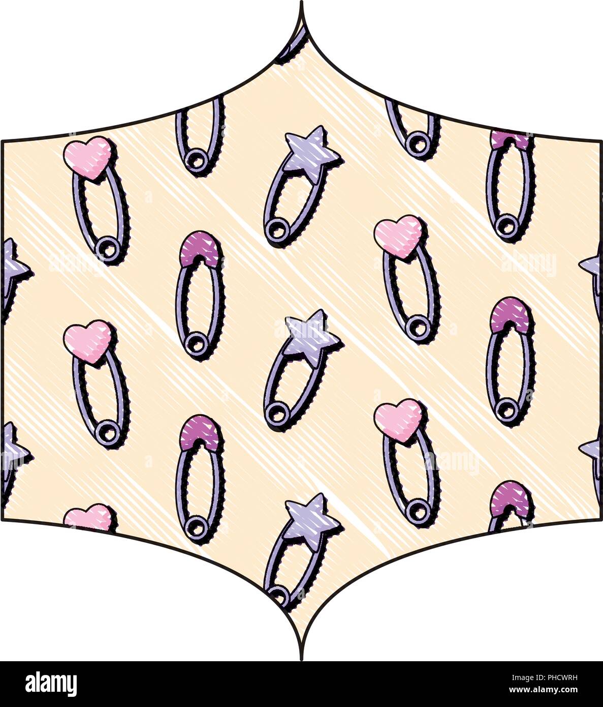 decorative frame with baby pins pattern over white background, vector ...