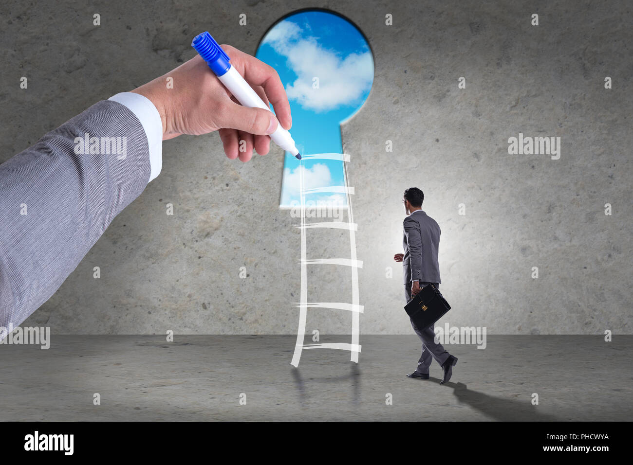 Businessman climbing career ladder in business concept Stock Photo - Alamy