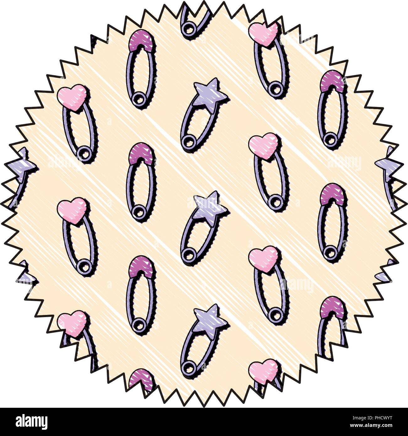 seal stamp with baby pins pattern over white background, vector ...