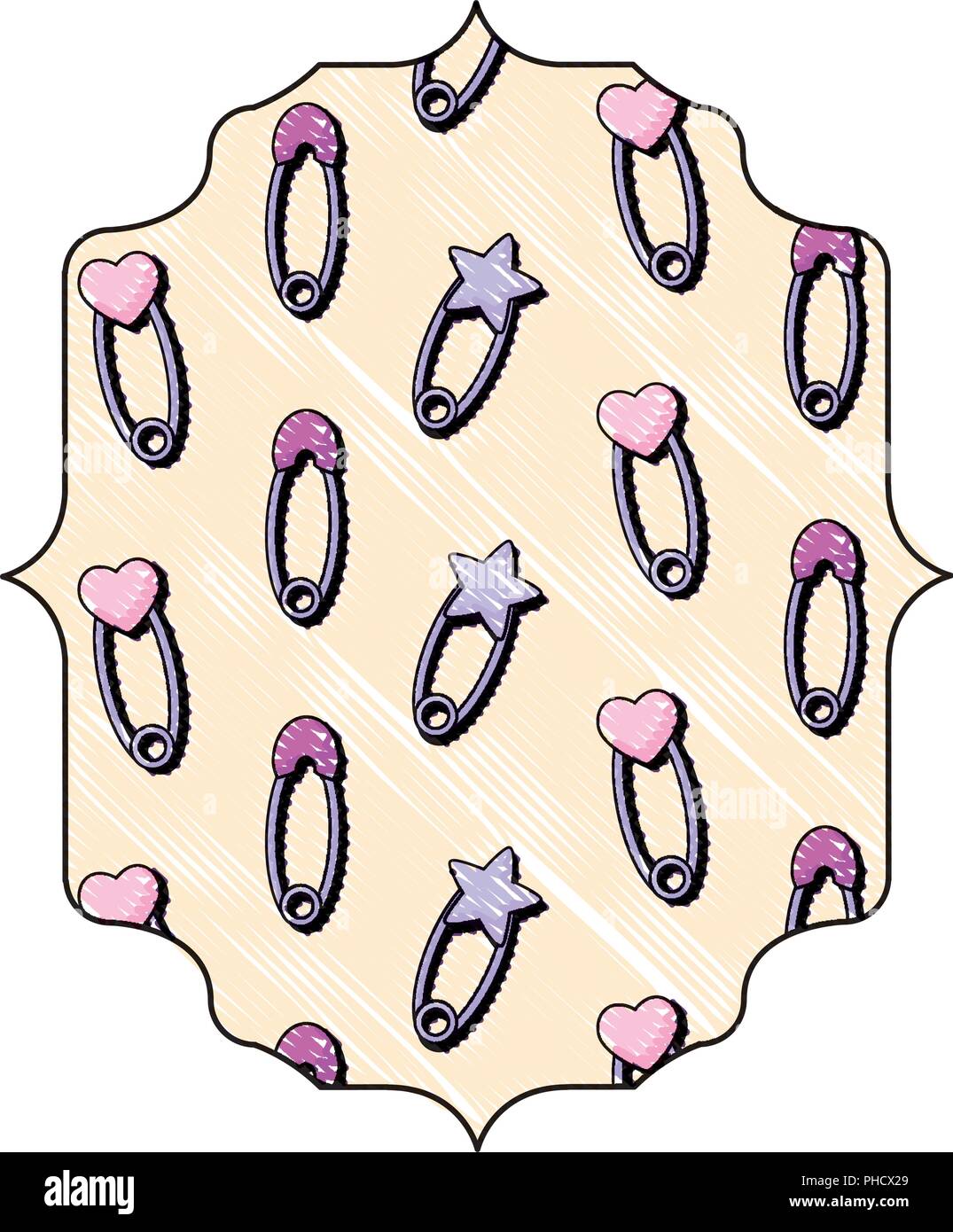 arabic frame with baby pins pattern over white background, vector ...