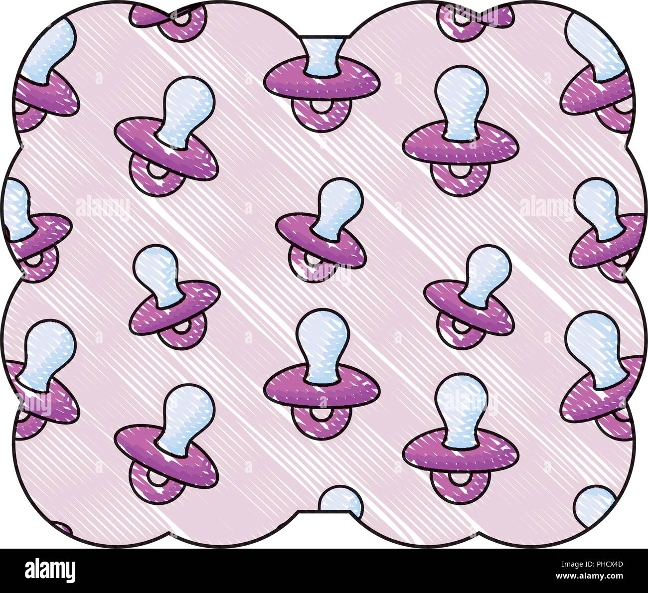 decorative frame with baby pacifier pattern over white background ...