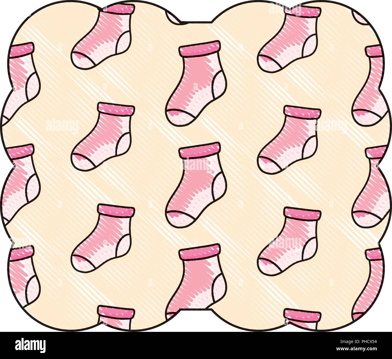 decorative frame with baby socks pattern over white background, vector ...