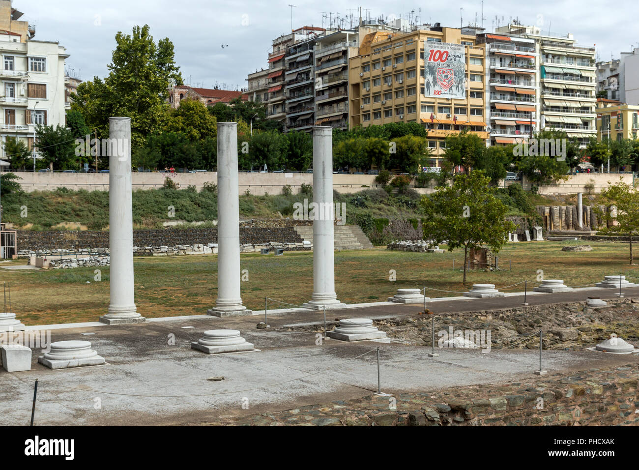 THESSALONIKI, GREECE - SEPTEMBER 30, 2017: Ruins of Roman Forum in the ...