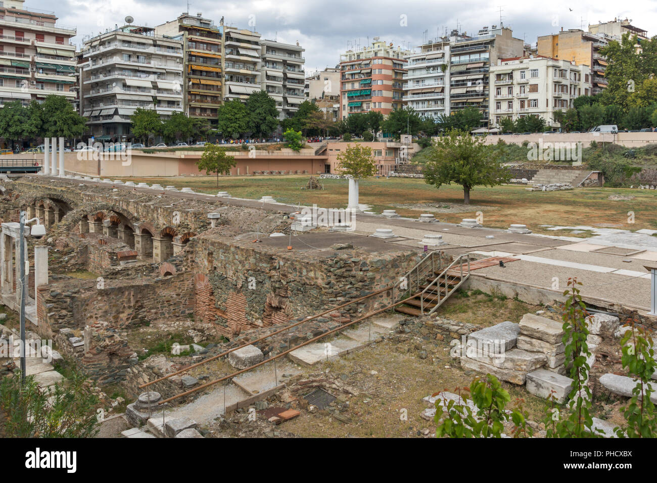 THESSALONIKI, GREECE - SEPTEMBER 30, 2017: Ruins of Roman Forum in the ...
