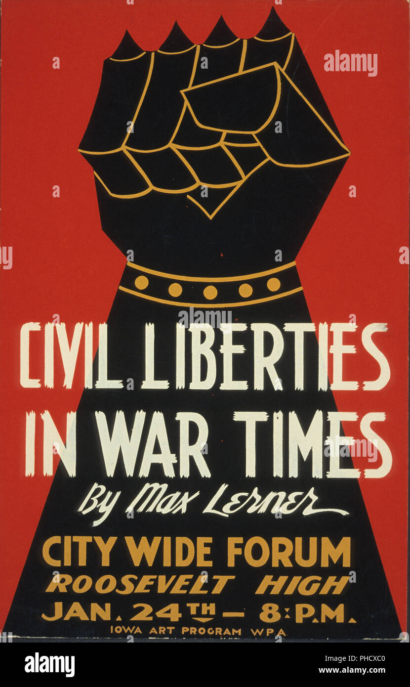 Poster for a lecture by max lerner at roosevelt high hi-res stock ...