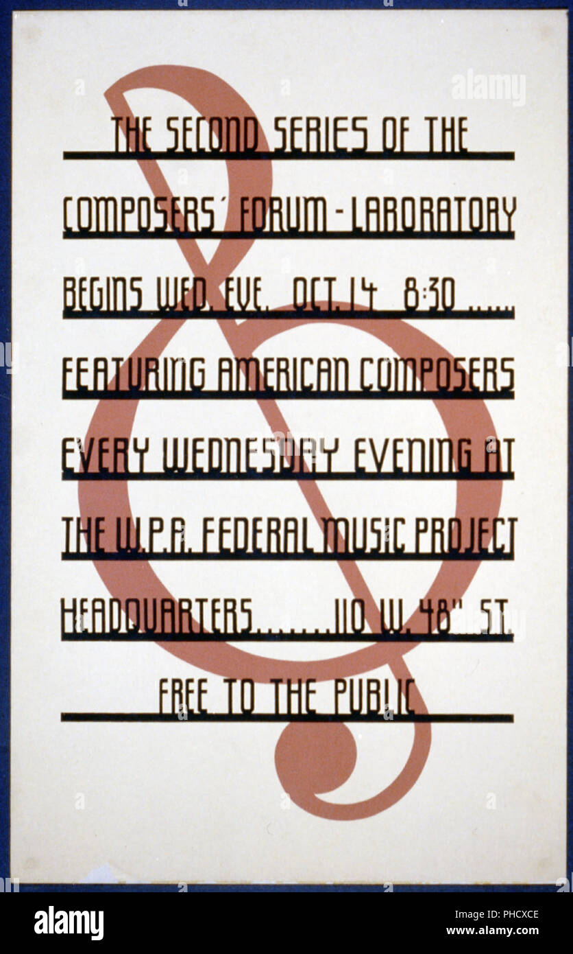 Poster announcing series of music forums for composers open to the ...