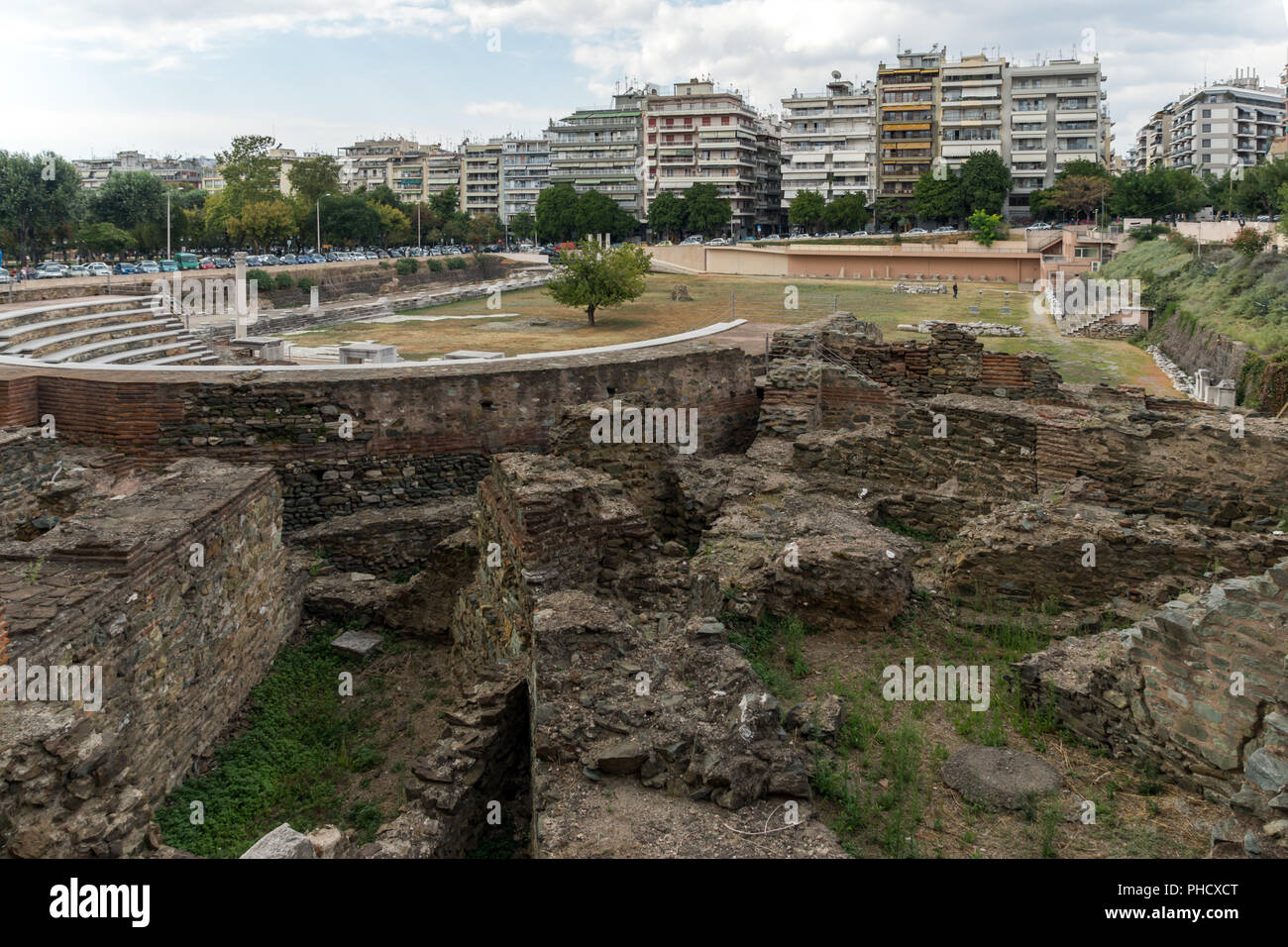 THESSALONIKI, GREECE - SEPTEMBER 30, 2017: Ruins of Roman Forum in the ...