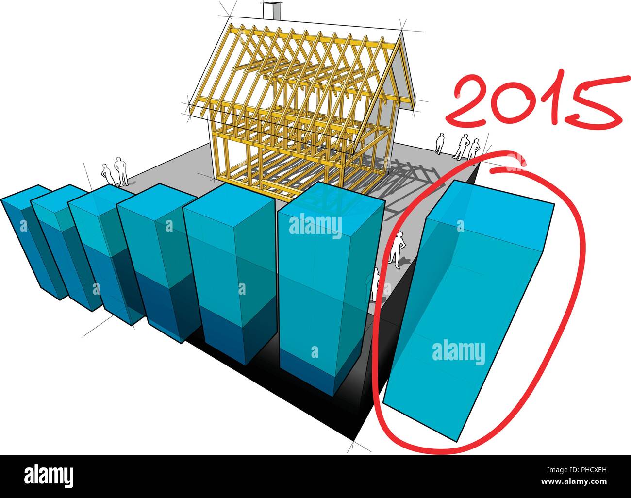 simple detached house with wooden framework construction with rising ...