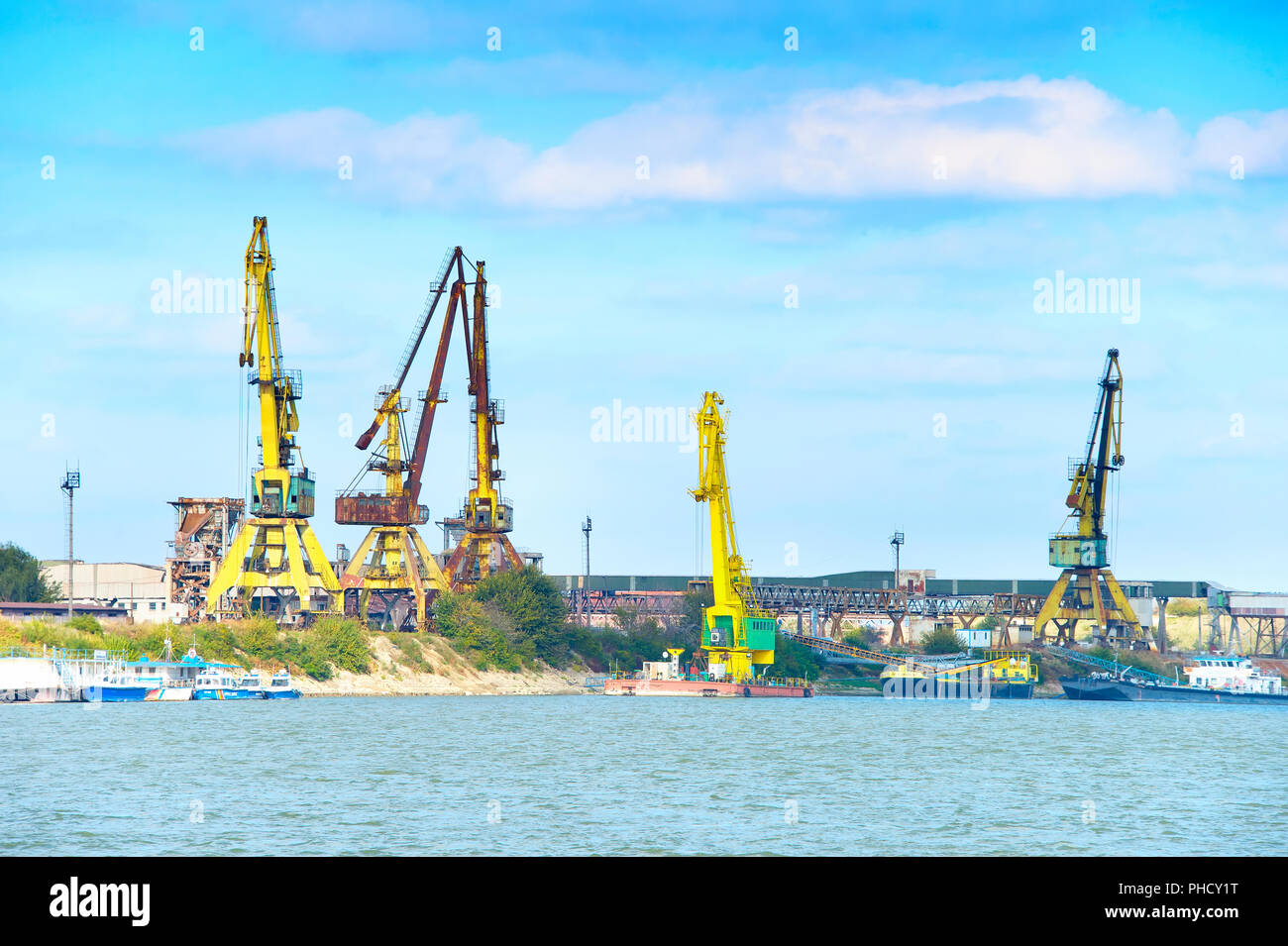 Danube river industrial cargo port Stock Photo - Alamy