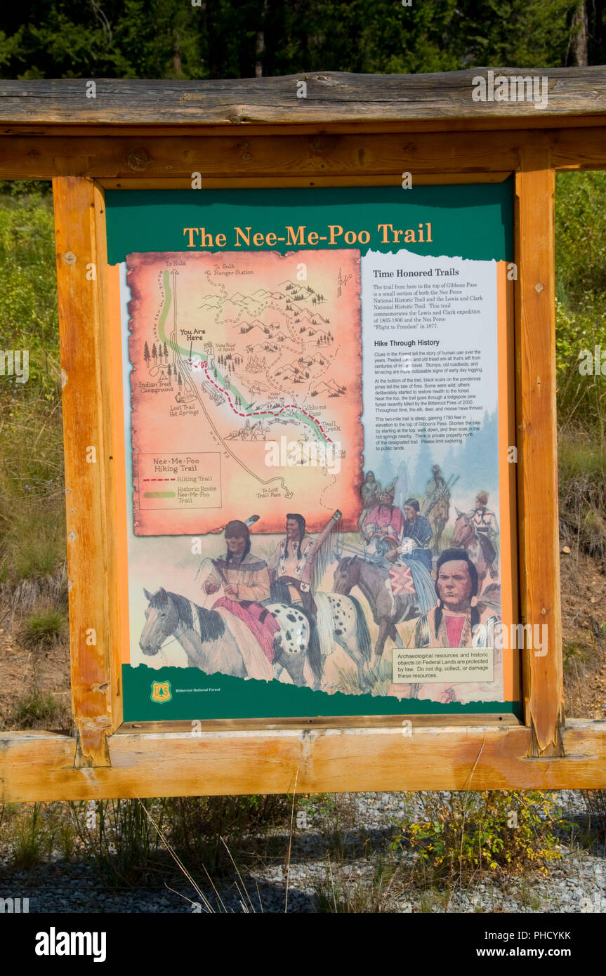 Nee-Me-Poo Trail sign, Nez Perce (Nee-Me-Poo) National Historic Trail ...