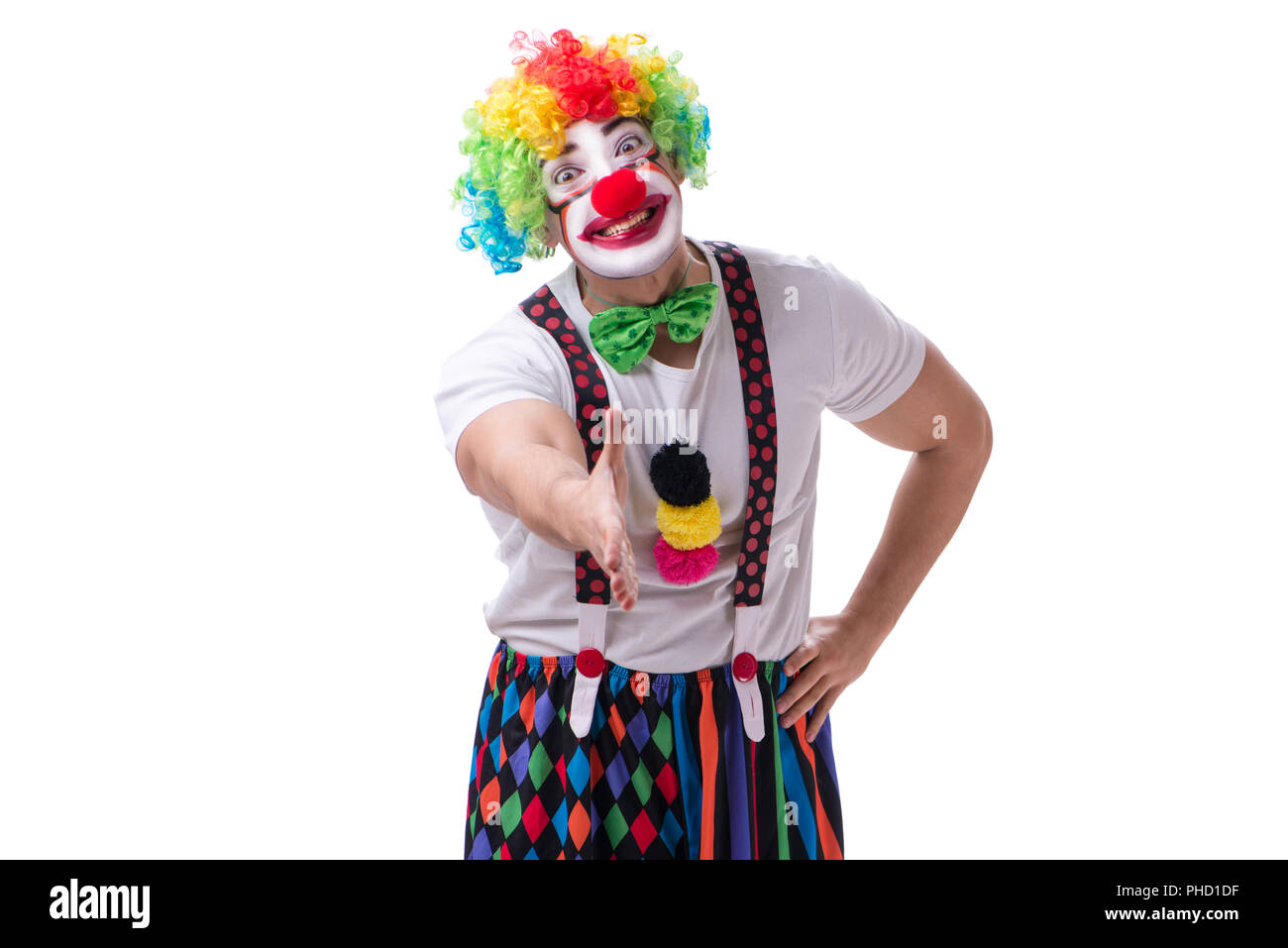 Funny clown acting silly isolated on white background Stock Photo - Alamy