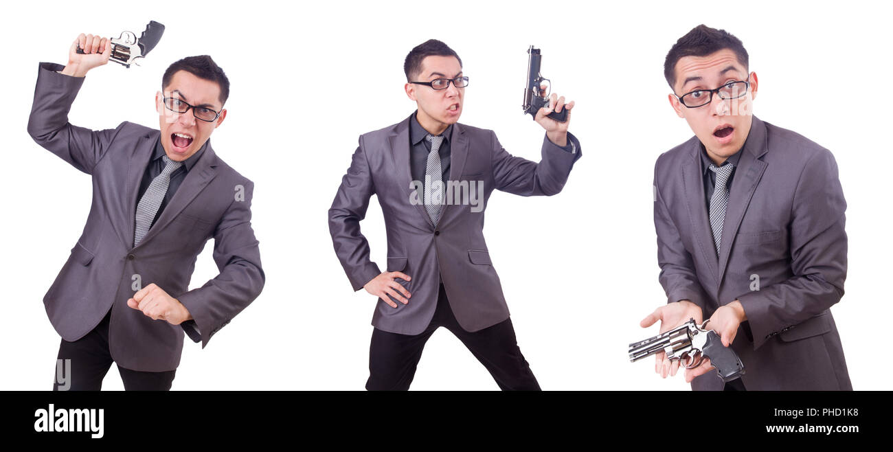 Funny businessman gun on white hi-res stock photography and images - Alamy