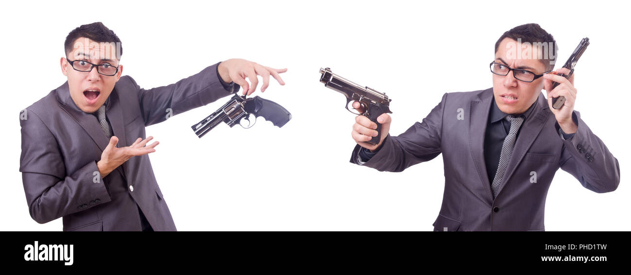 Funny businessman gun on white hi-res stock photography and images - Alamy
