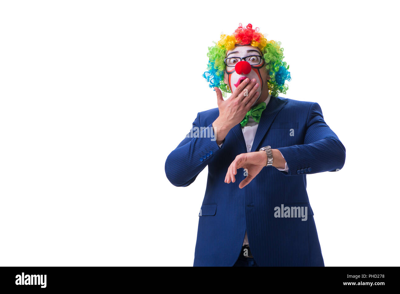 Funny clown businessman isolated on white background Stock Photo - Alamy
