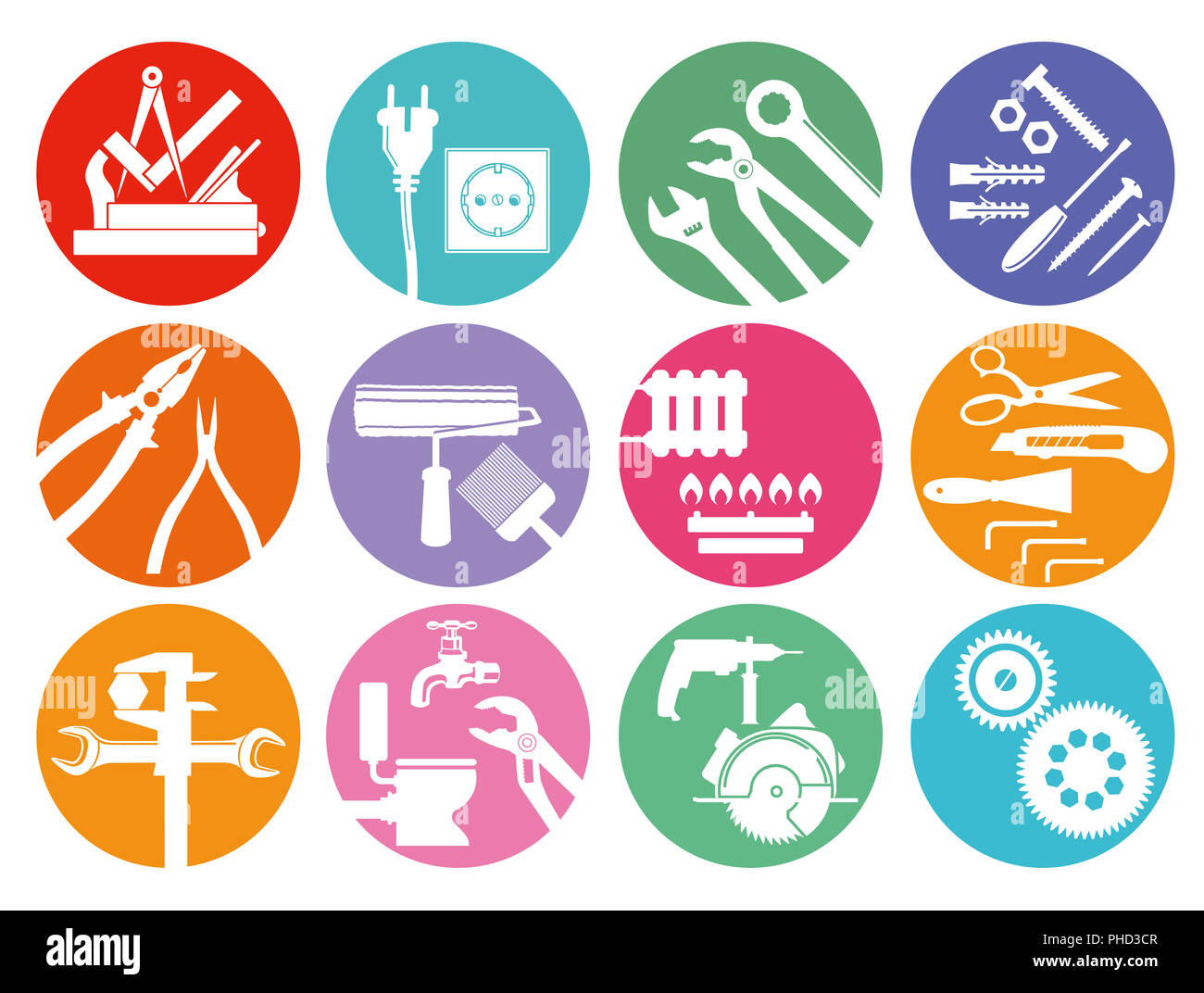 tool button collection on white, illustration Stock Photo - Alamy