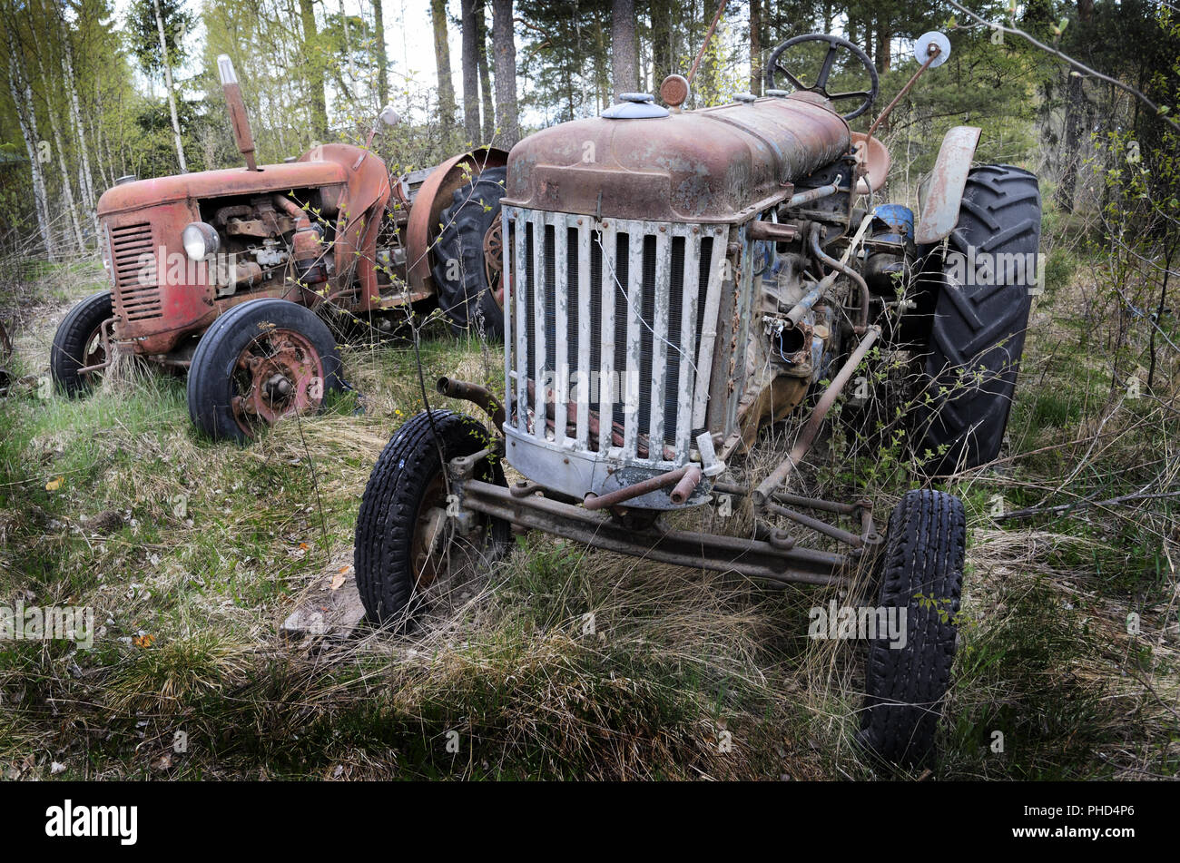 two old rusty tractor in the forest Stock Photo - Alamy