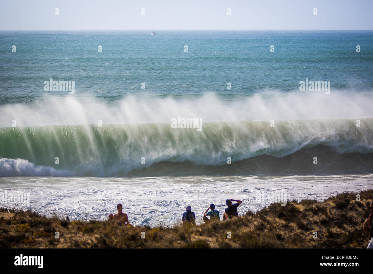 Peniche, Portugal - Oct 18th 2017 - Big crowd of people watching a big ...
