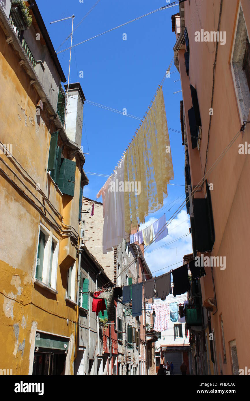 Clotheslines in the alley of Venice Stock Photo - Alamy