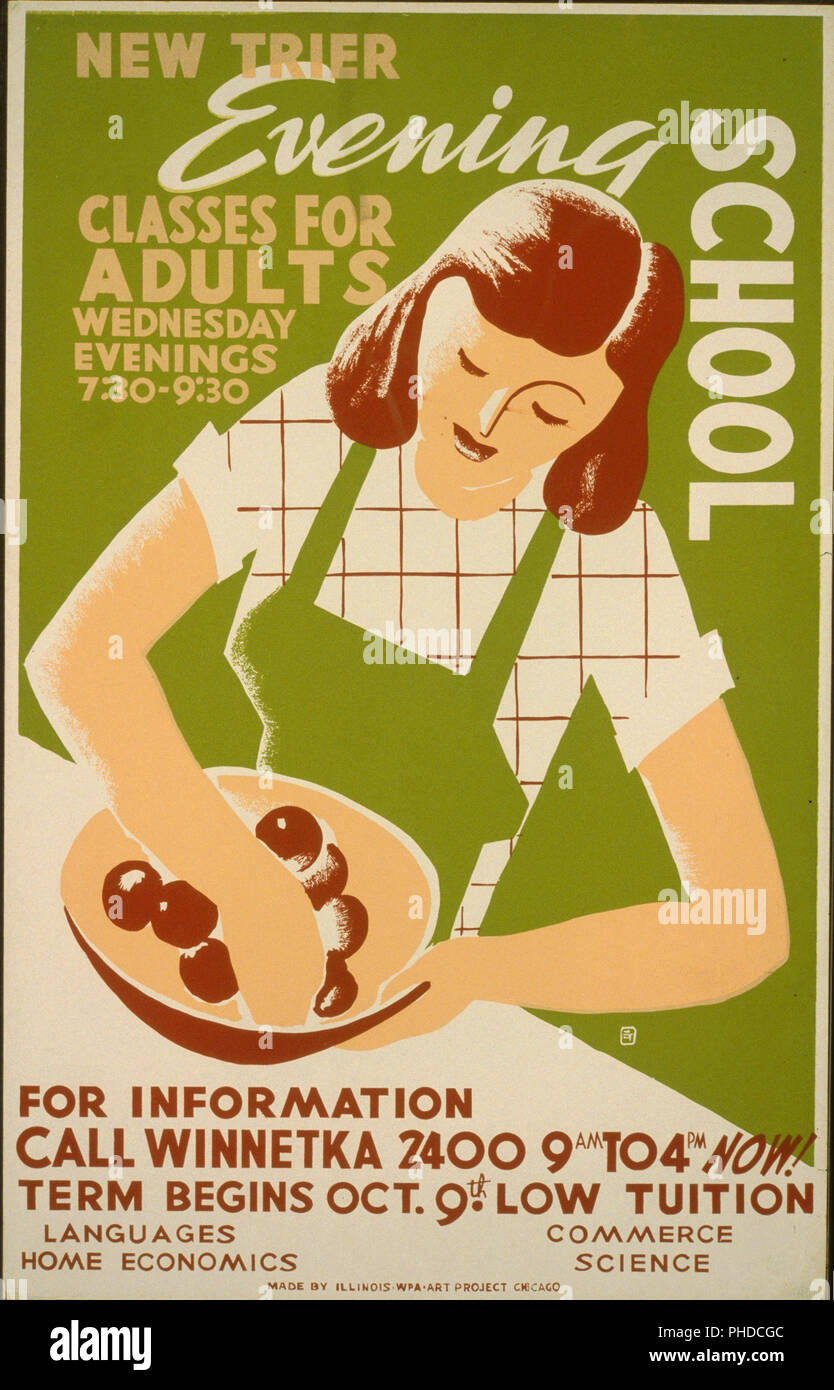 Poster showing a woman wearing an apron with her hand in a bowl of food ...