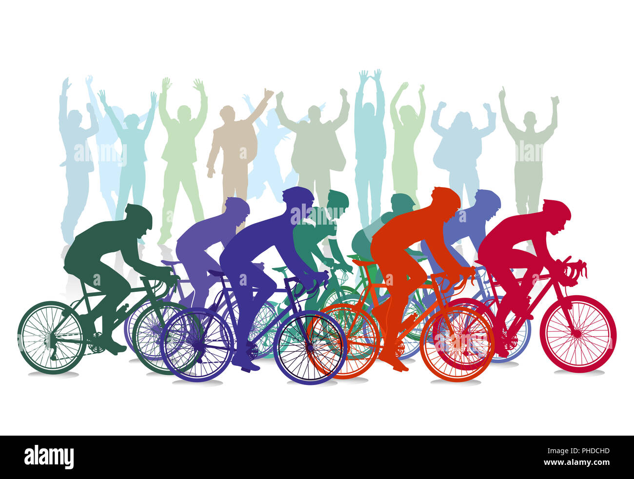 Cycle race competition with spectators, illustration Stock Photo - Alamy