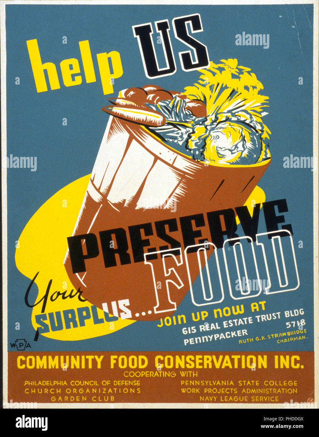 Poster encouraging conservation of surplus food for the war effort ...