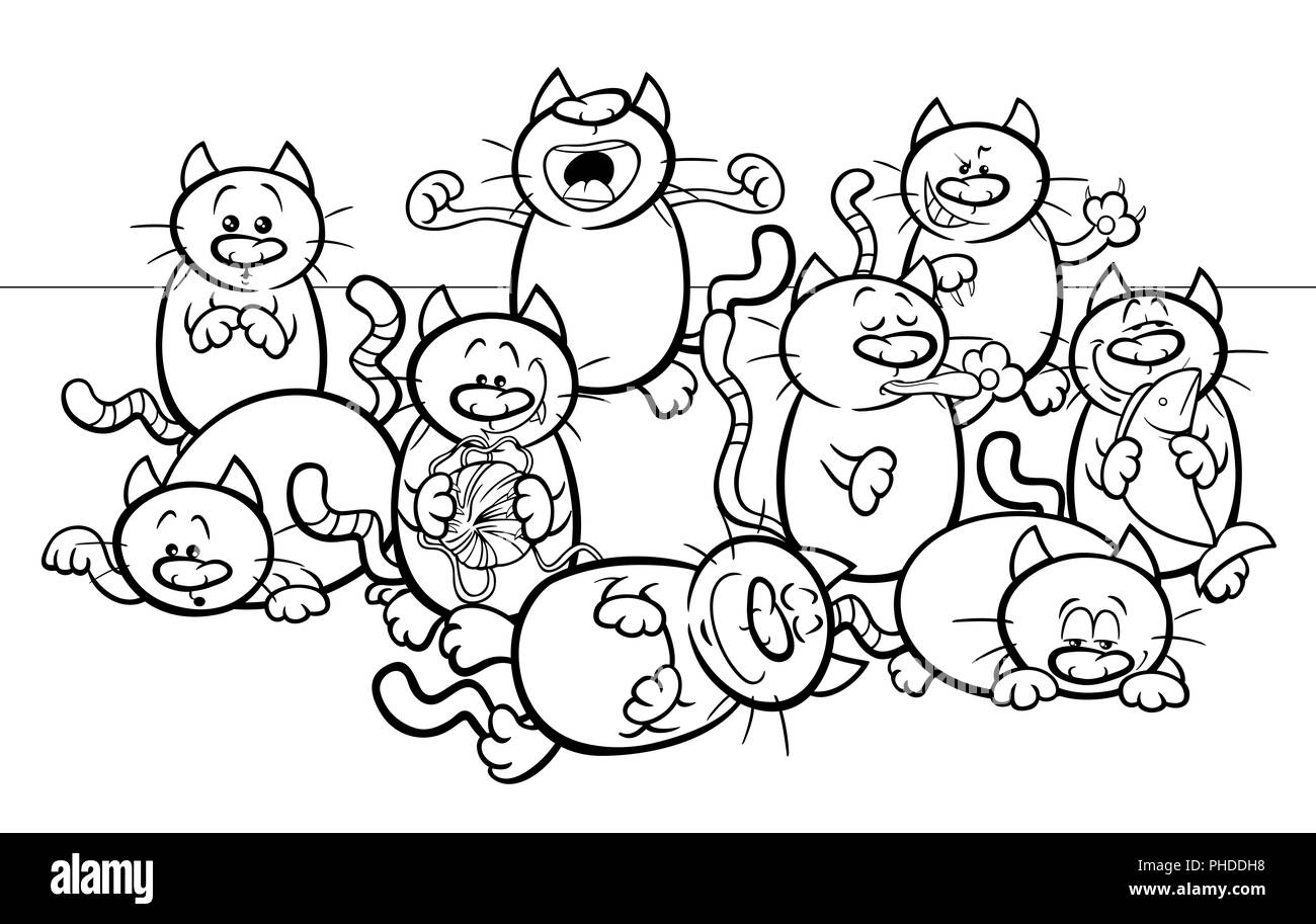 funny cats cartoon illustration color book Stock Photo - Alamy