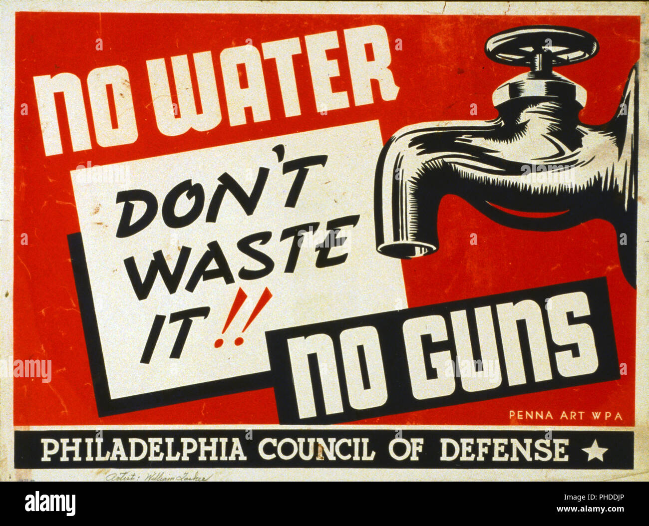 Poster promoting conservation of water for the war effort Stock Photo ...