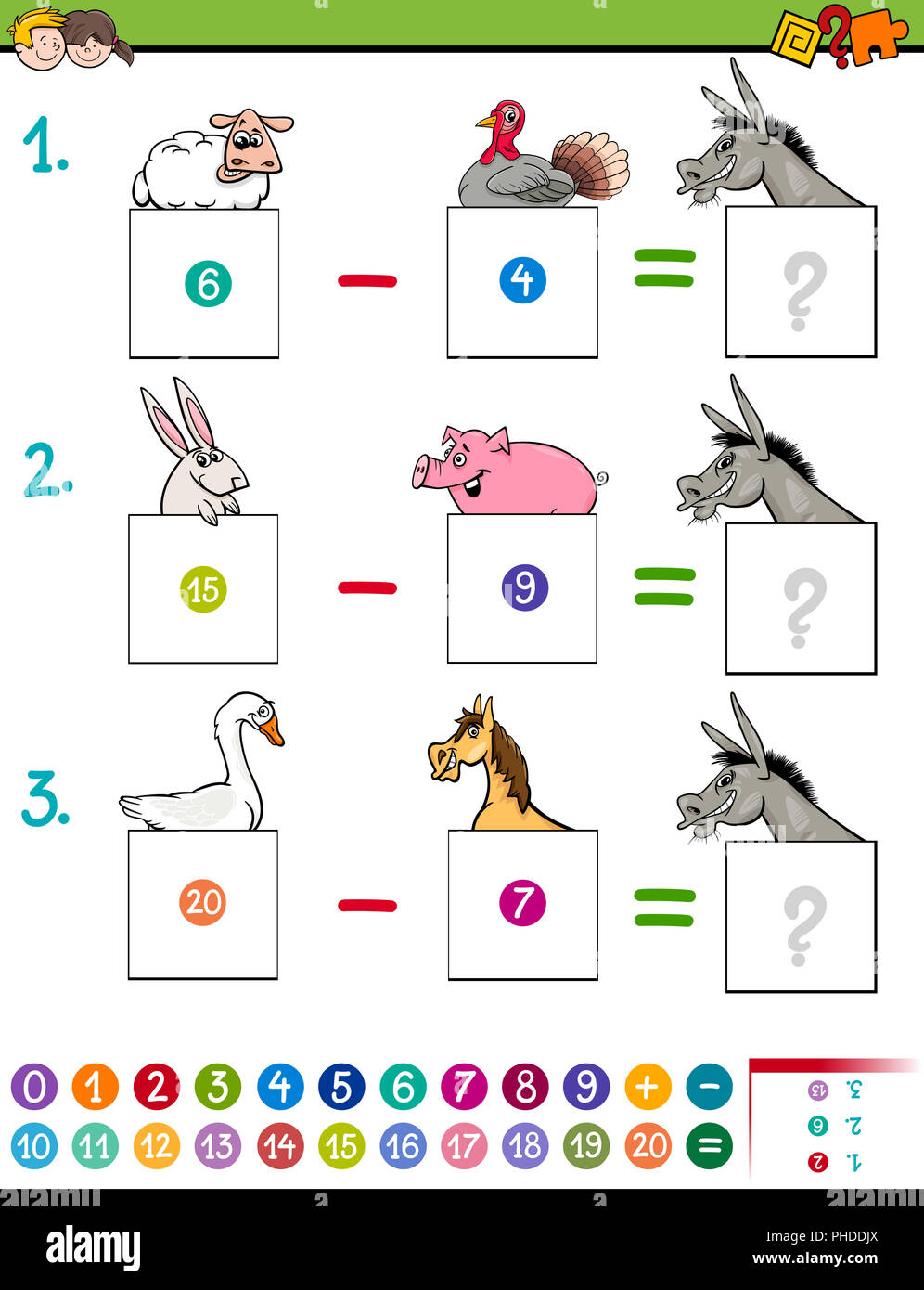 maths subtraction game with farm animals Stock Photo - Alamy