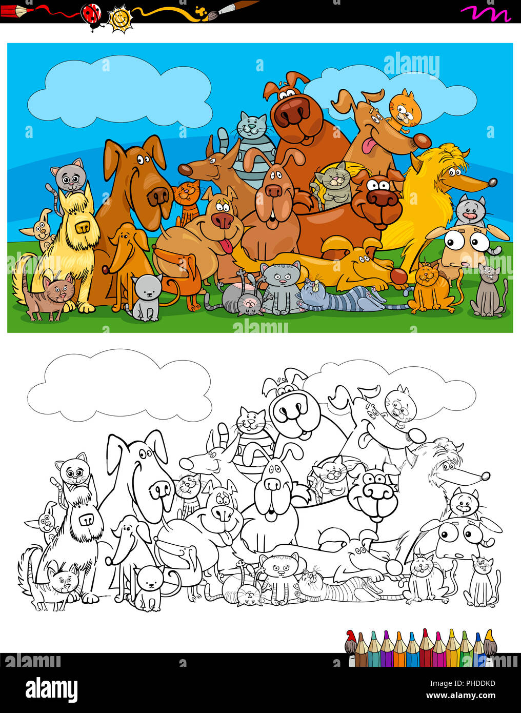 dogs and cats characters coloring book Stock Photo - Alamy