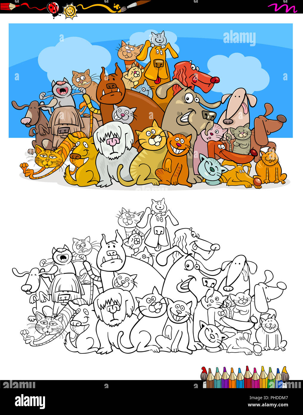 cats and dogs characters color book Stock Photo - Alamy