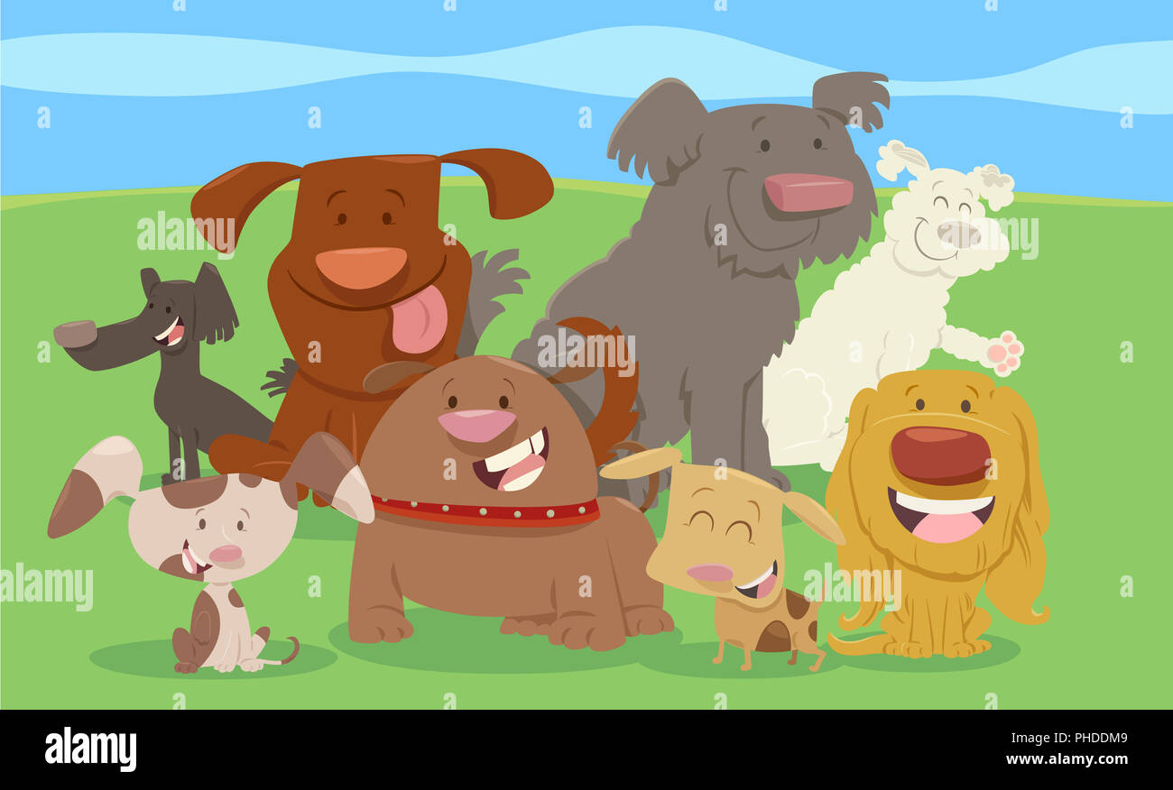 cartoon dogs or puppies group Stock Photo - Alamy