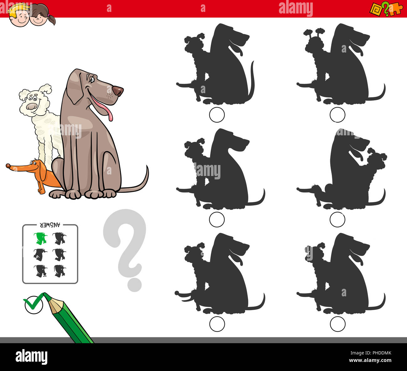 shadow activity game with dog group Stock Photo - Alamy