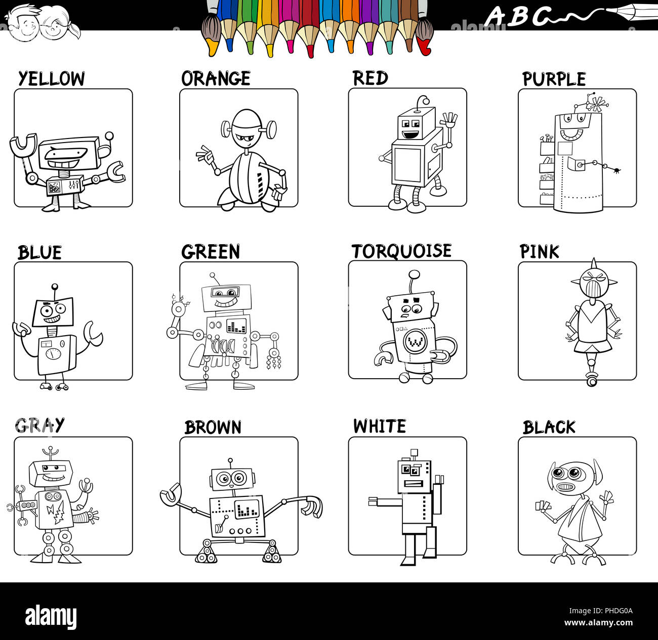 educational basic colors set coloring book Stock Photo - Alamy